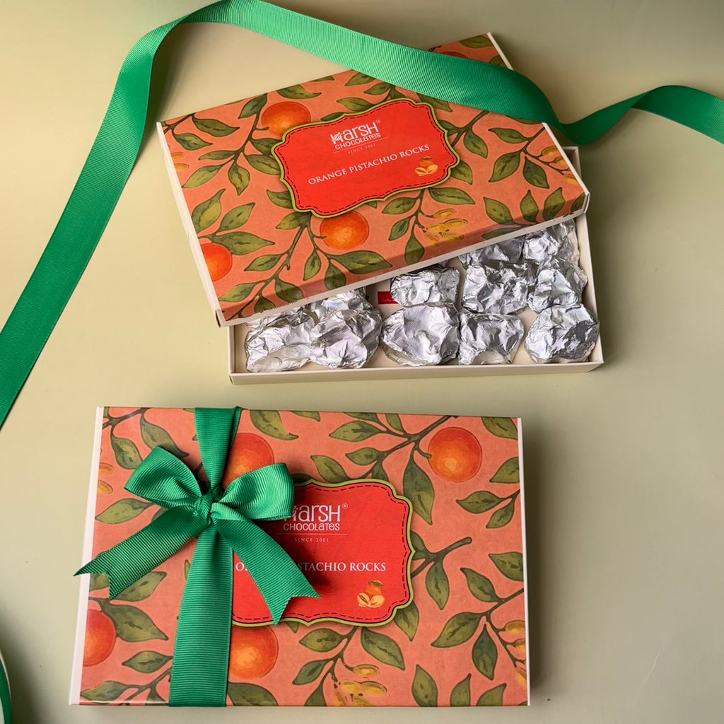 Orange Pistachio Box of of 20 by Harsh Chocolates | PAN India Delivery